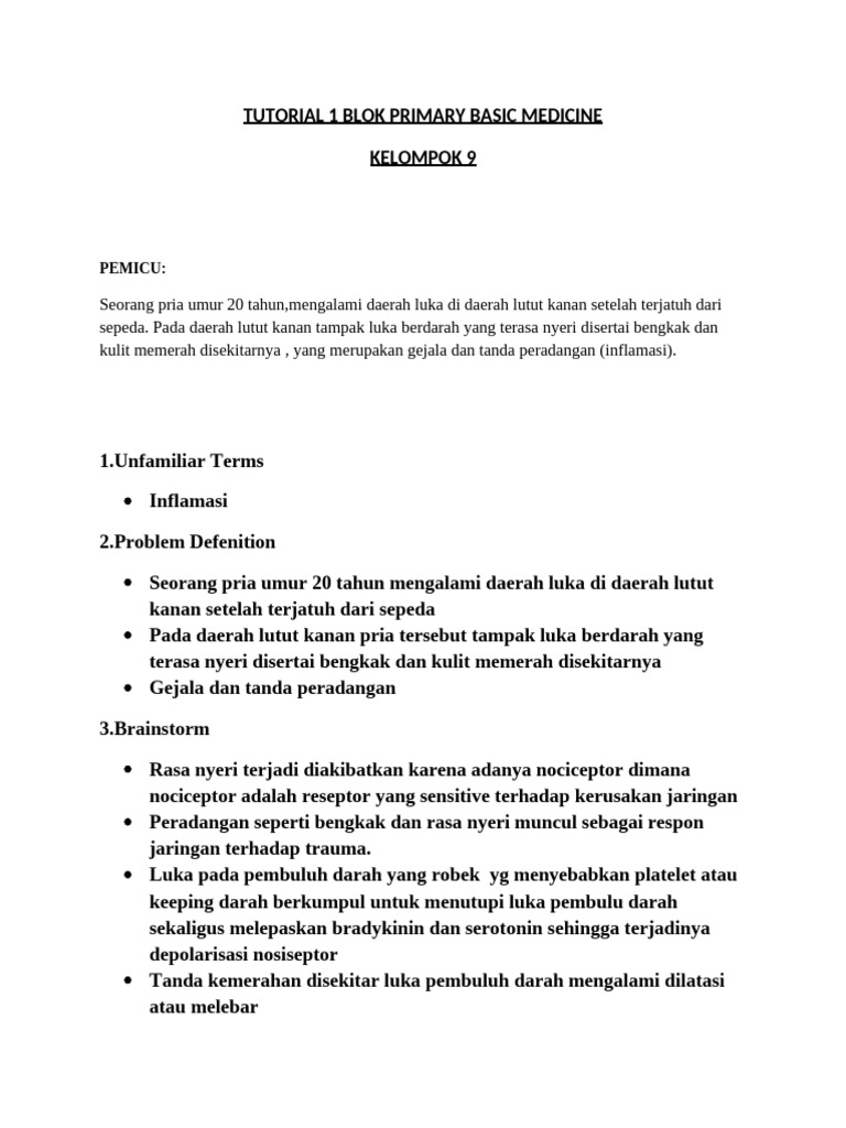 Tutorial 1 Blok Primary Basic Medicine | PDF