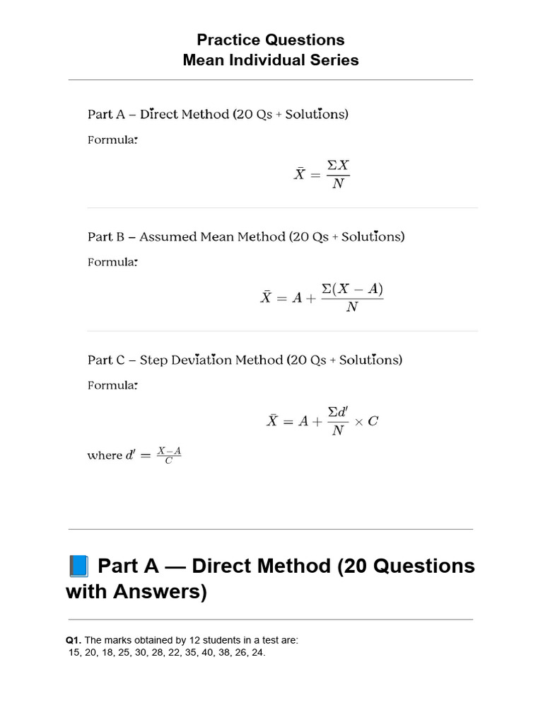 Mean Individual Series Practice Questions | PDF