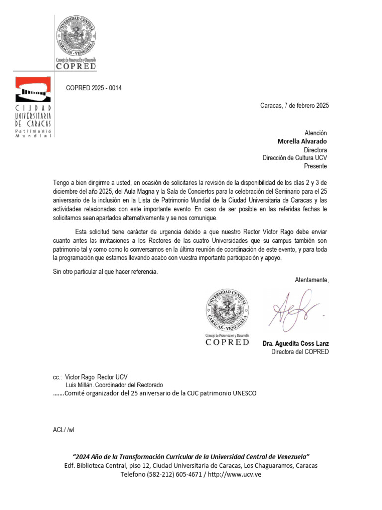 Copred 2025-0014 Solicitud Disponibilidad 2 y 3 Diciembre Salas ...