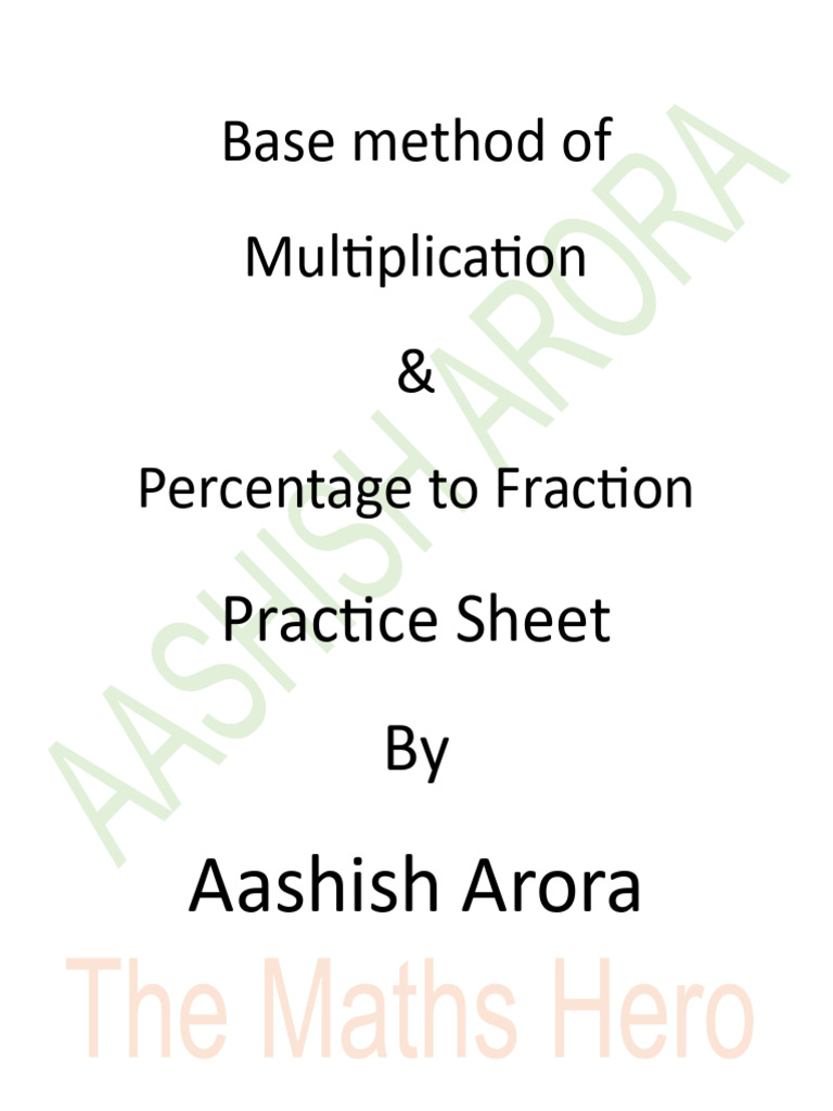 Base Method of Multiplication & Percentage To Fraction. 1 | PDF ...