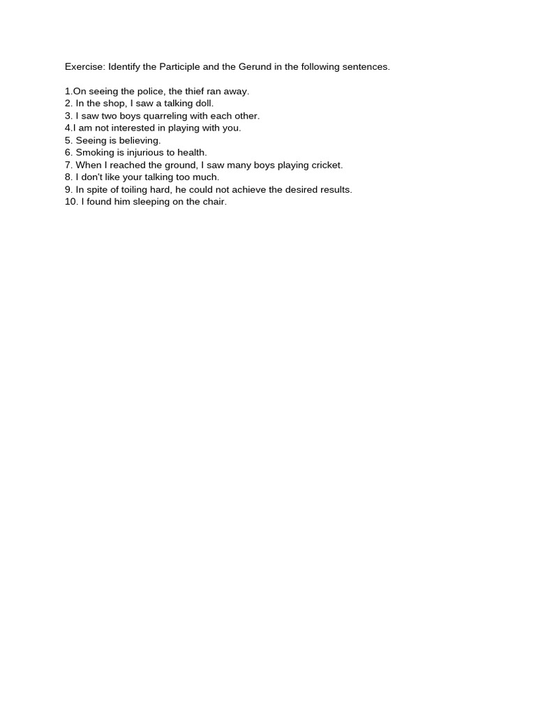 Practice Exercise Based On Participle and Gerund - 1 | PDF