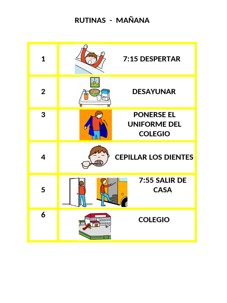 Rutina Diaria Mañana-Tarde-Noche Color | PDF