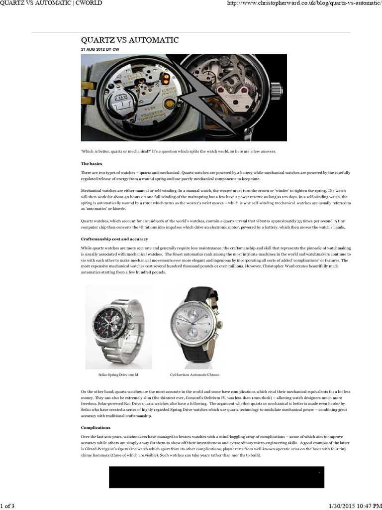 Quartz Vs Automatic - Cworld | PDF | Watch | Horology