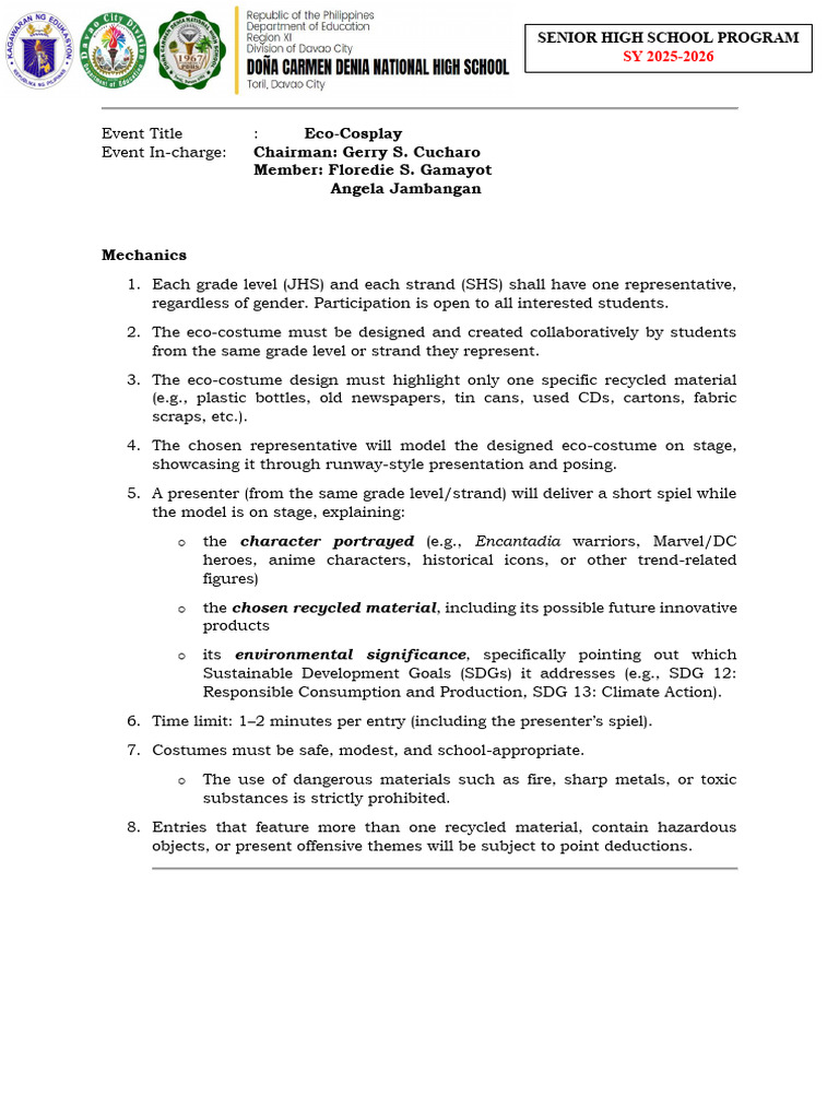 Eco Cosplay Mechanics Science Month 2025 2026 | PDF | Recycling