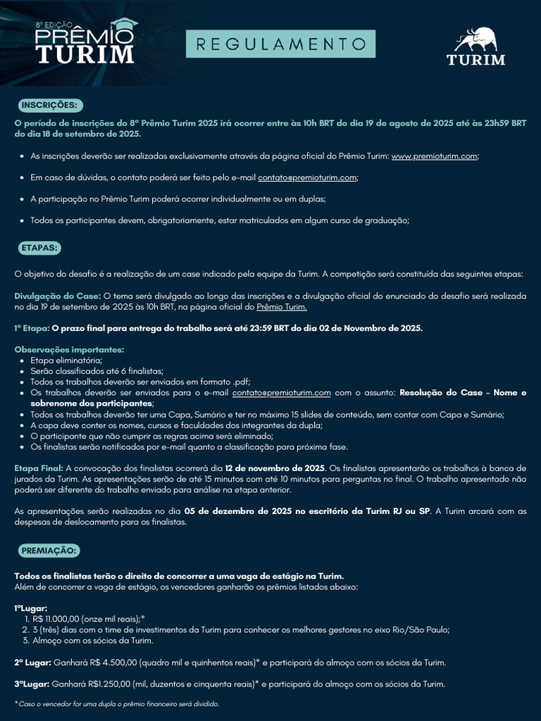 Inscrições Abertas para Prêmio Turim 2025 | PDF