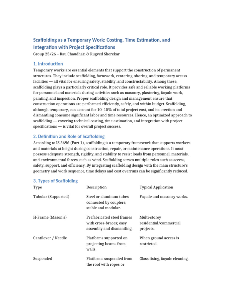 Scaffolding Temporary Work Report | PDF | Scaffolding