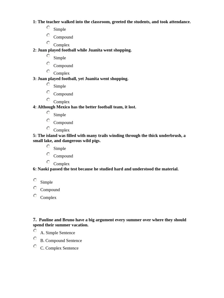 Sentence Types With 3 Test Practice | PDF