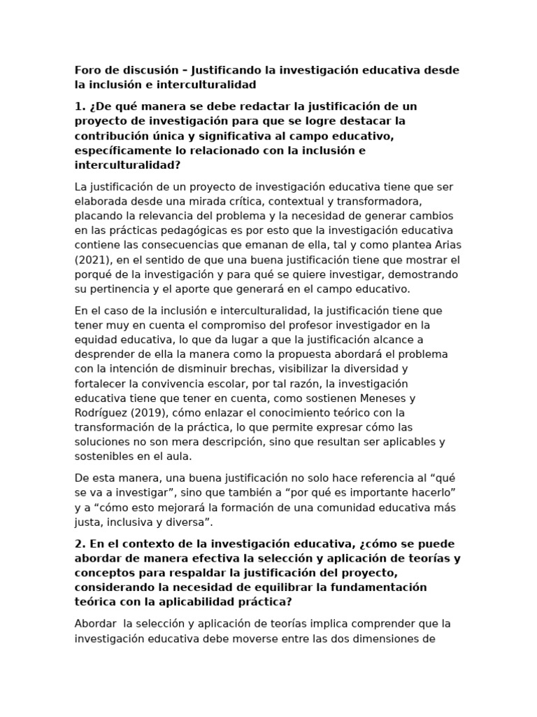 Foro de Discusión Semana 5 Investigacion 2 | PDF | Inclusión (Educación ...