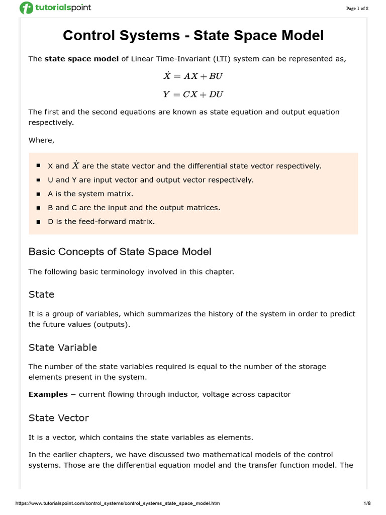 State Space Model in Control Systems | PDF | Matrix (Mathematics ...