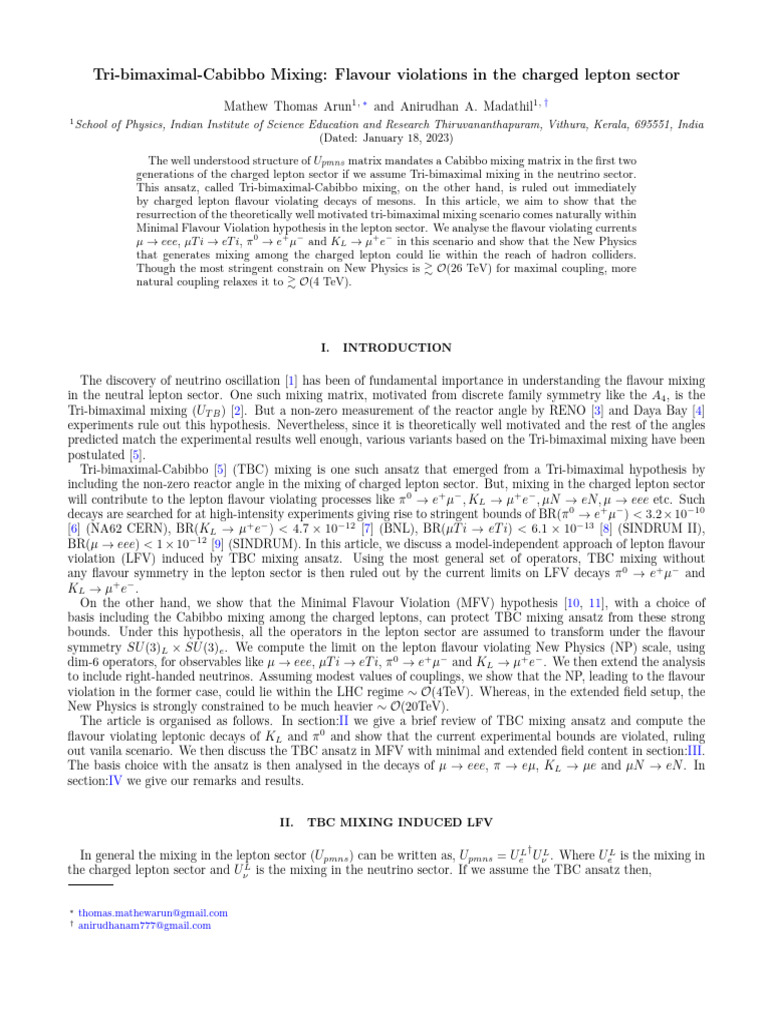 TBM Arun Cabbibo 2301.06942 | PDF | Quantum Field Theory | Particle Physics