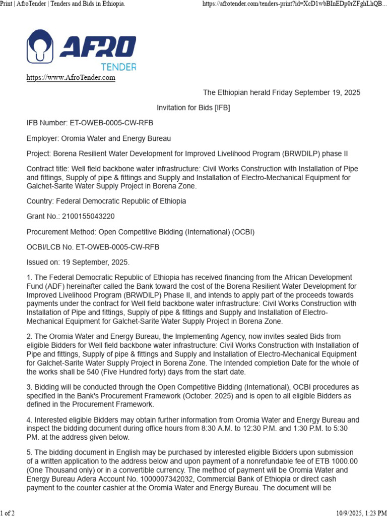 Oromia Water and Energy Bureau | PDF