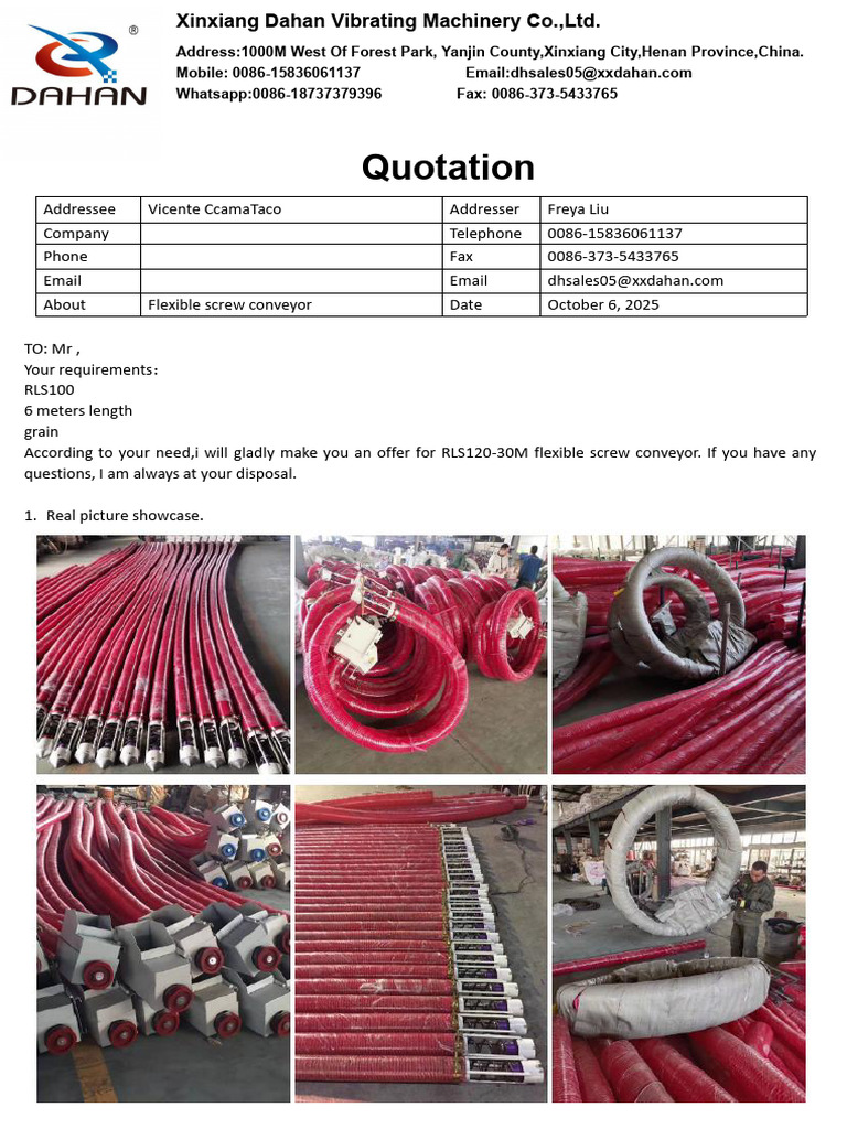 RLS100 Flexible Screw Conveyor Quotation | PDF
