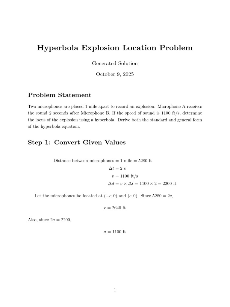 Hyperbola Equation for Explosion Location | PDF | Euclidean Geometry ...