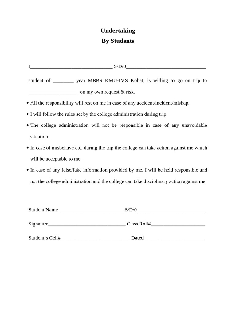 Sample Undertaking & Documents To Attach | PDF