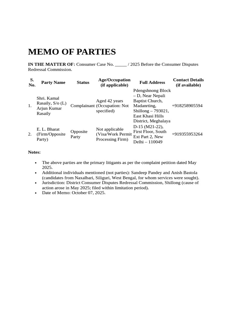 Memos of Parties | PDF