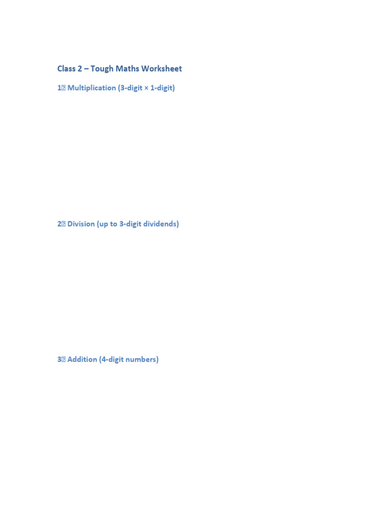 Class 2 Tough Maths Worksheet | PDF