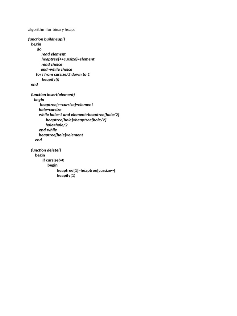 Algorithm For Binary Heap | PDF