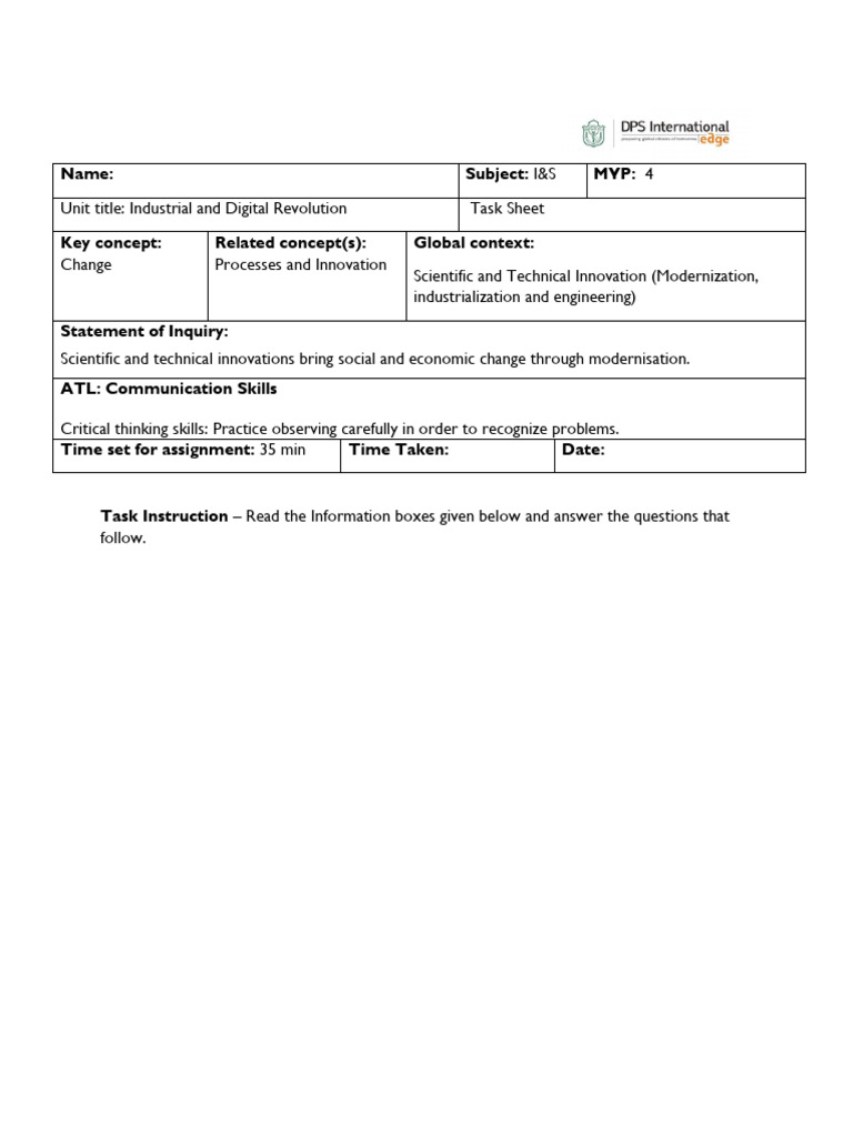 MYP 4-Industrial Rev.- HW2 | PDF | Foot | Industrial Revolution