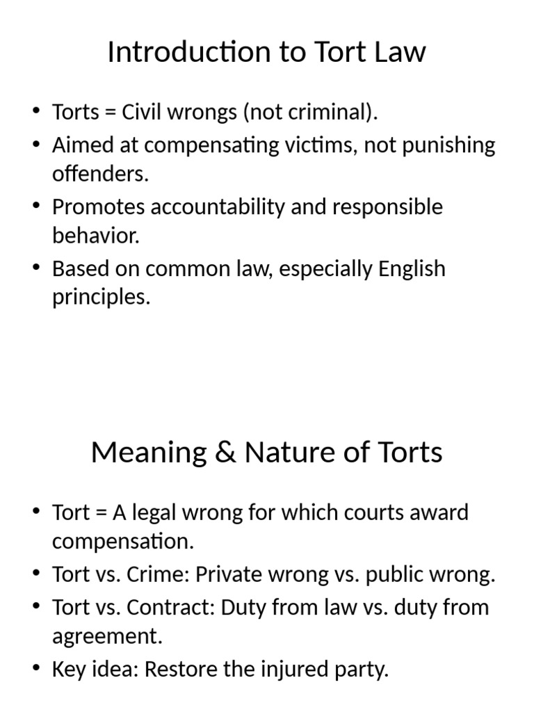 Overview of Tort Law Presentation | PDF