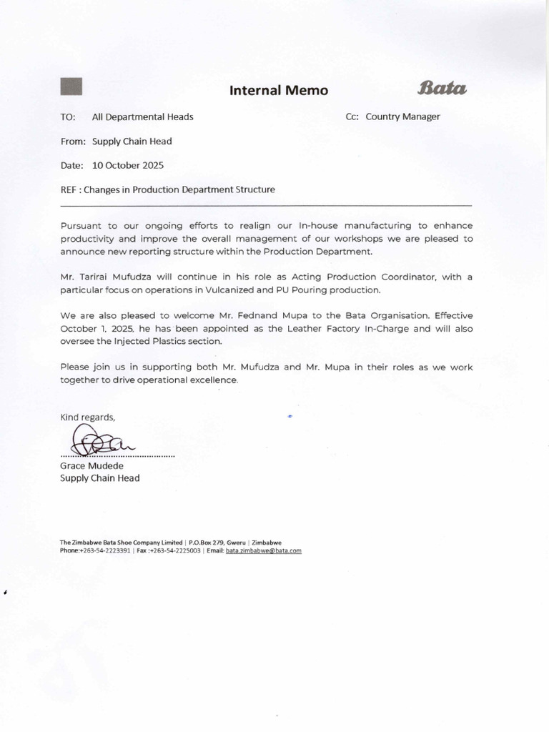 Production Changes Memo | PDF