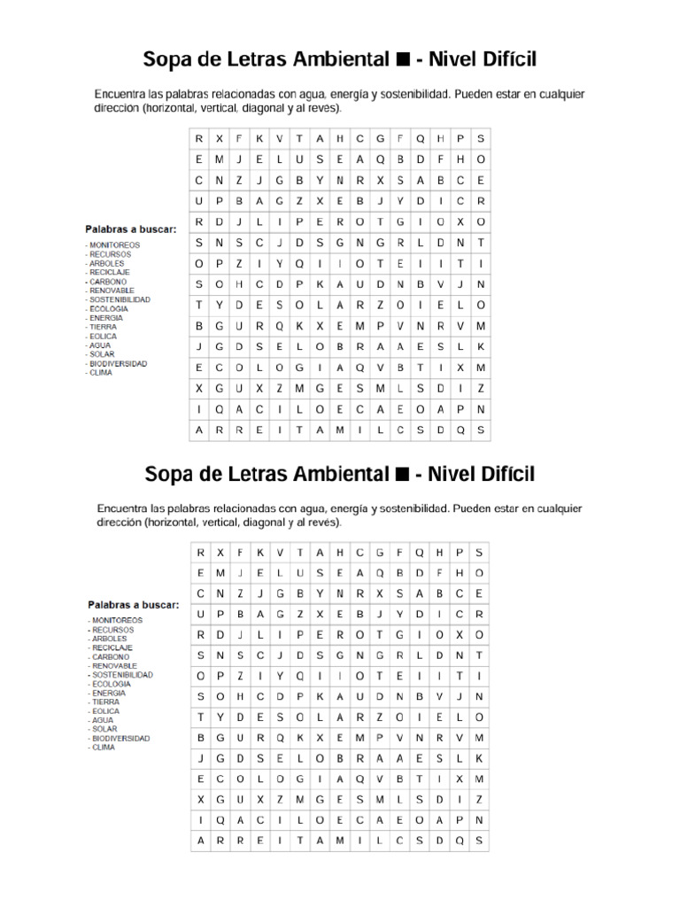 Sopa de Letras Ambiental | PDF