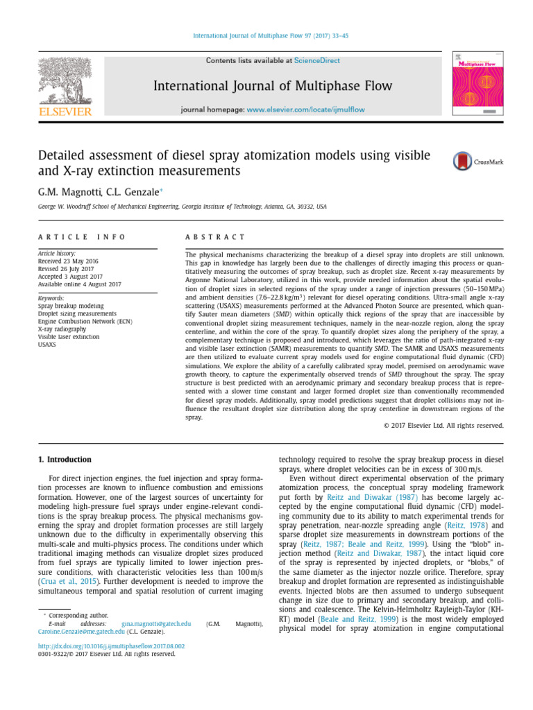 Diesel Spray Atomization Models Assessment | PDF | Drop (Liquid ...