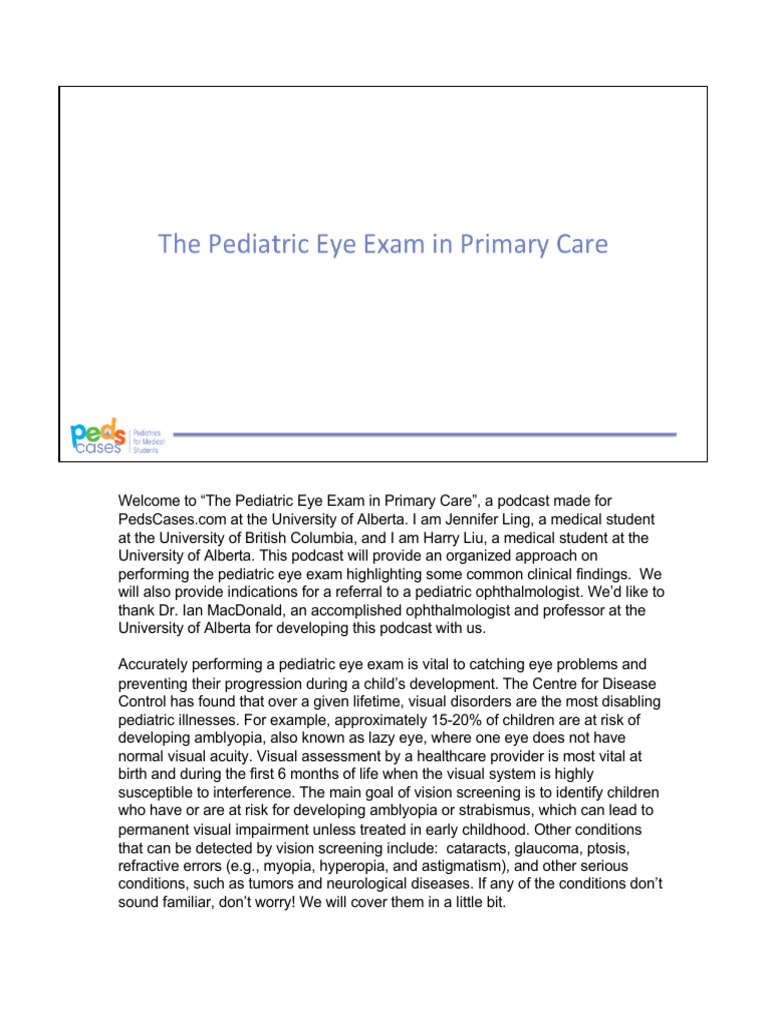 Pediatric Eye Exam Slides | PDF | Infants | Visual Acuity