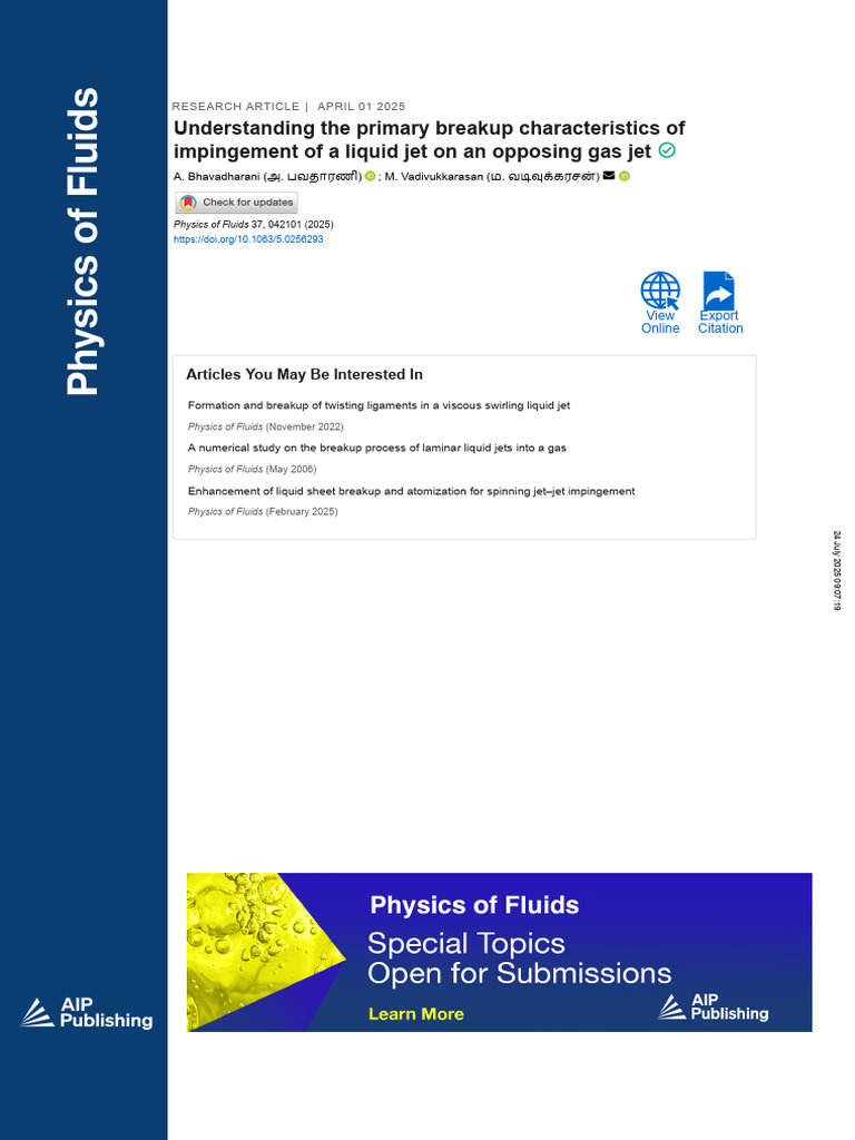 Liquid Jet Impingement Breakup Analysis | PDF | Fluid Dynamics | Liquids