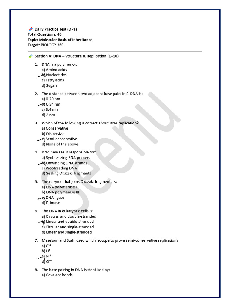Molecular Inheritance Practice Test | PDF | Genetic Code | Dna