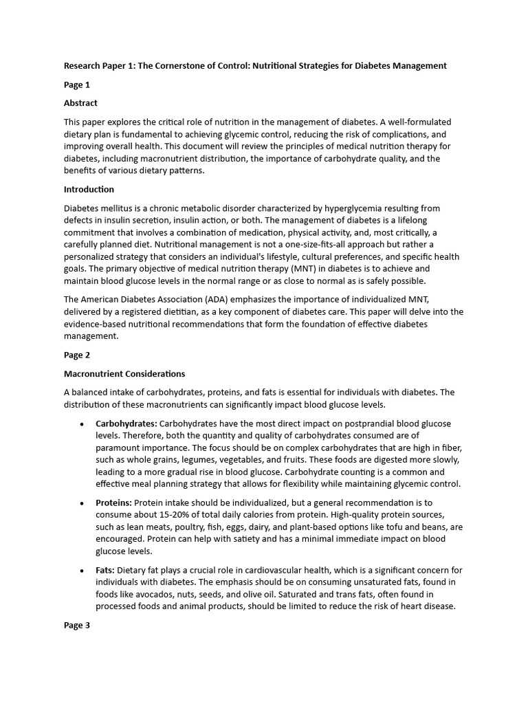 Research Paper 1 - The Cornerstone of Control - Nutritional Strategies ...