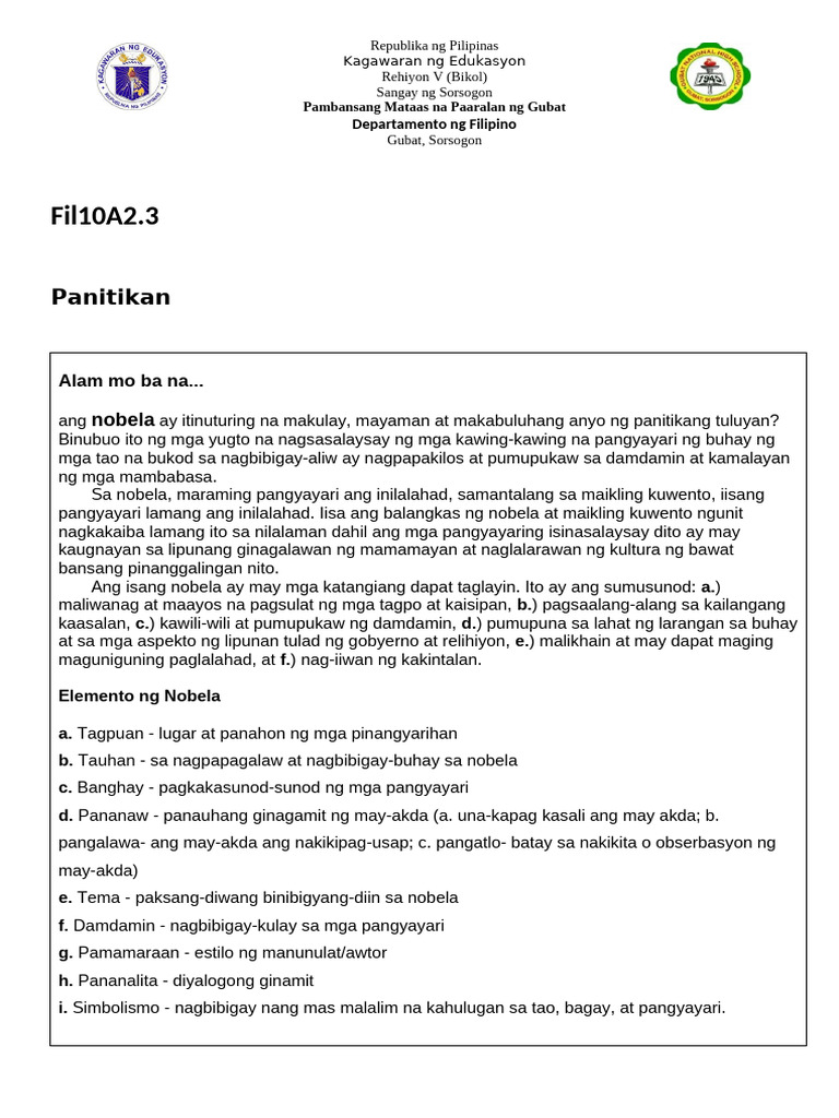 Fil10a2 3-Nobela | PDF