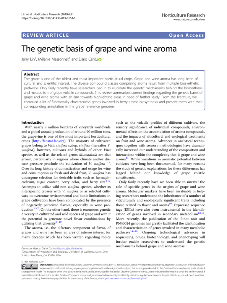 The Genetic Basis of Grape and Wine Aroma - 41438 - 2019 - Article ...