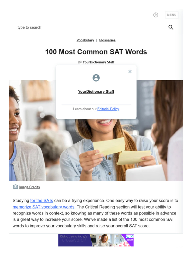 100 Most Common Sat Words | PDF | Vocabulary | Sat