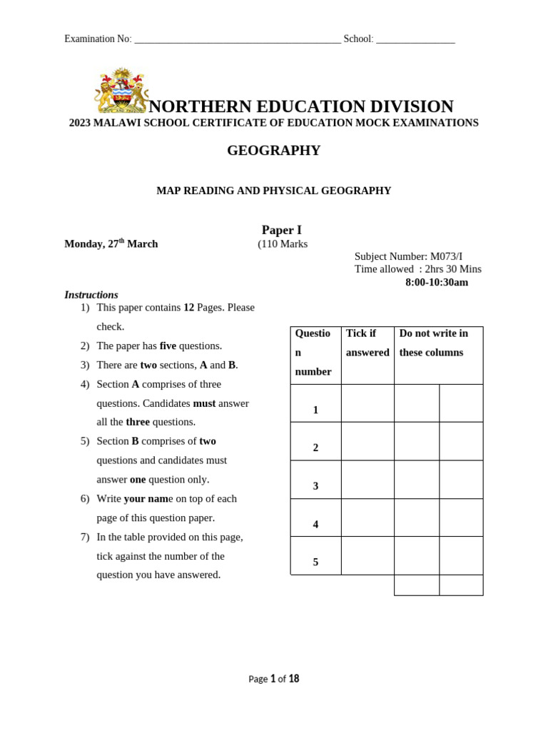 2023 Physcal Geography Mock | PDF | Volcano | Earth Sciences