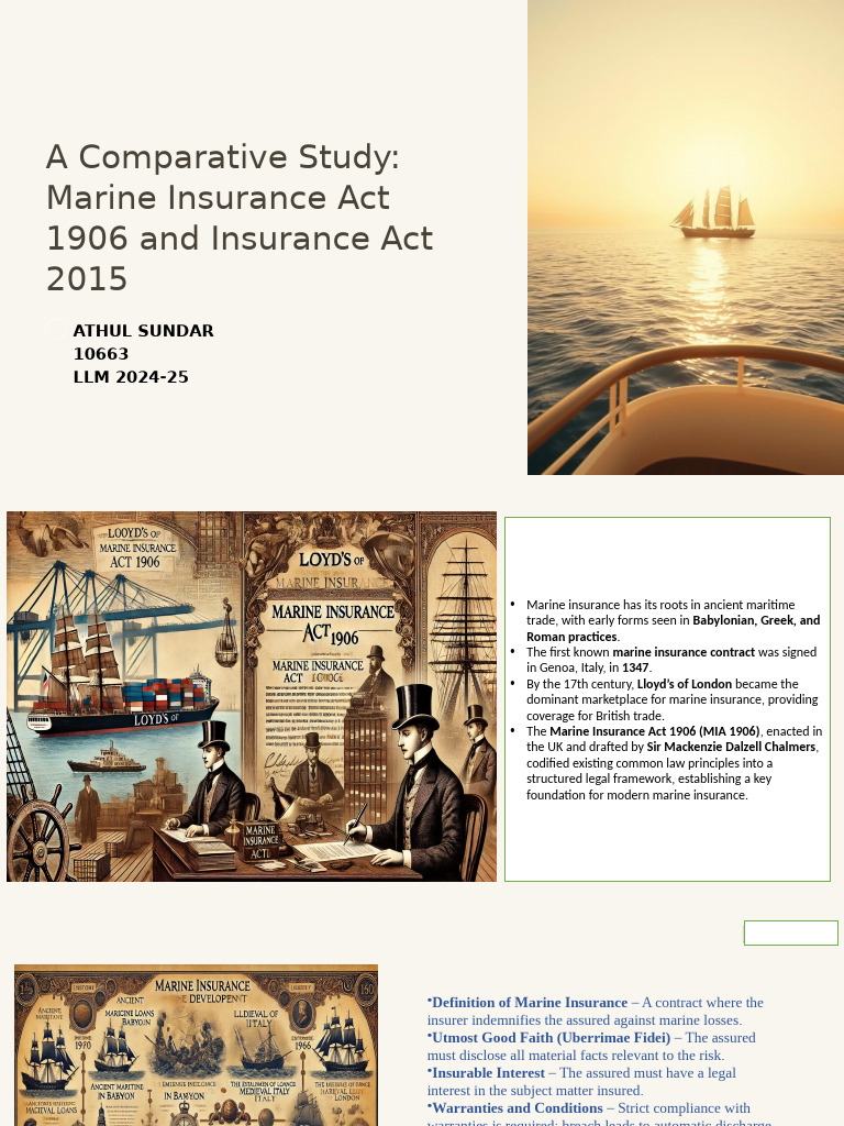 Marine Insurance Act 1906 vs 2015 Analysis | PDF | Insurance | Indemnity