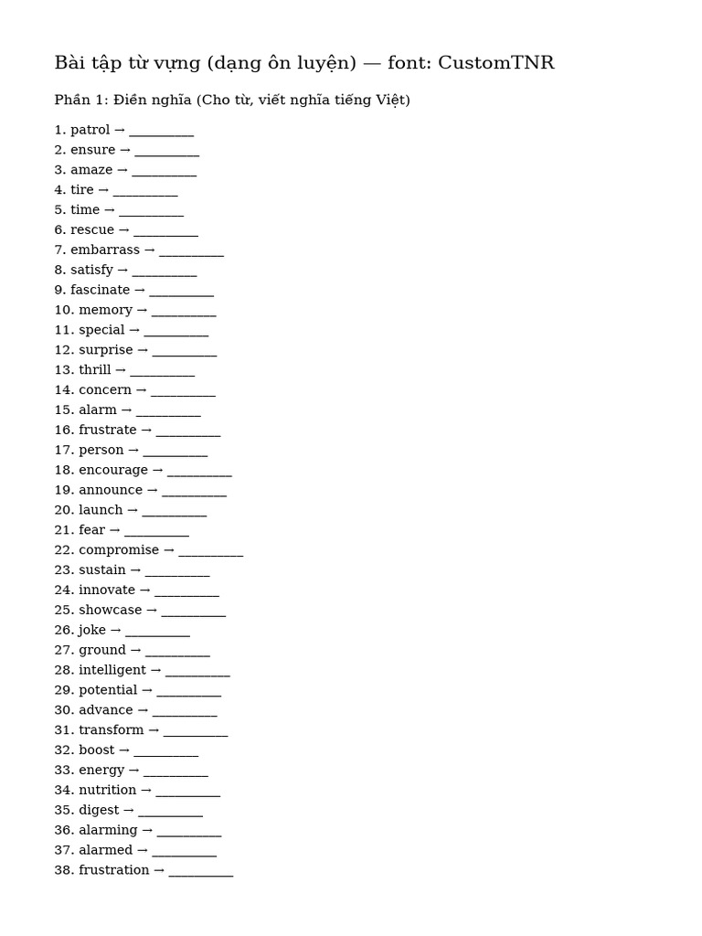 Vocab Exercise TNR | PDF