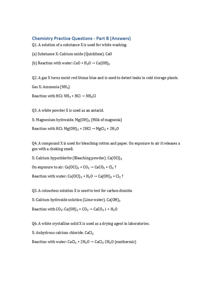 Chemistry Practice Answers PartB | PDF