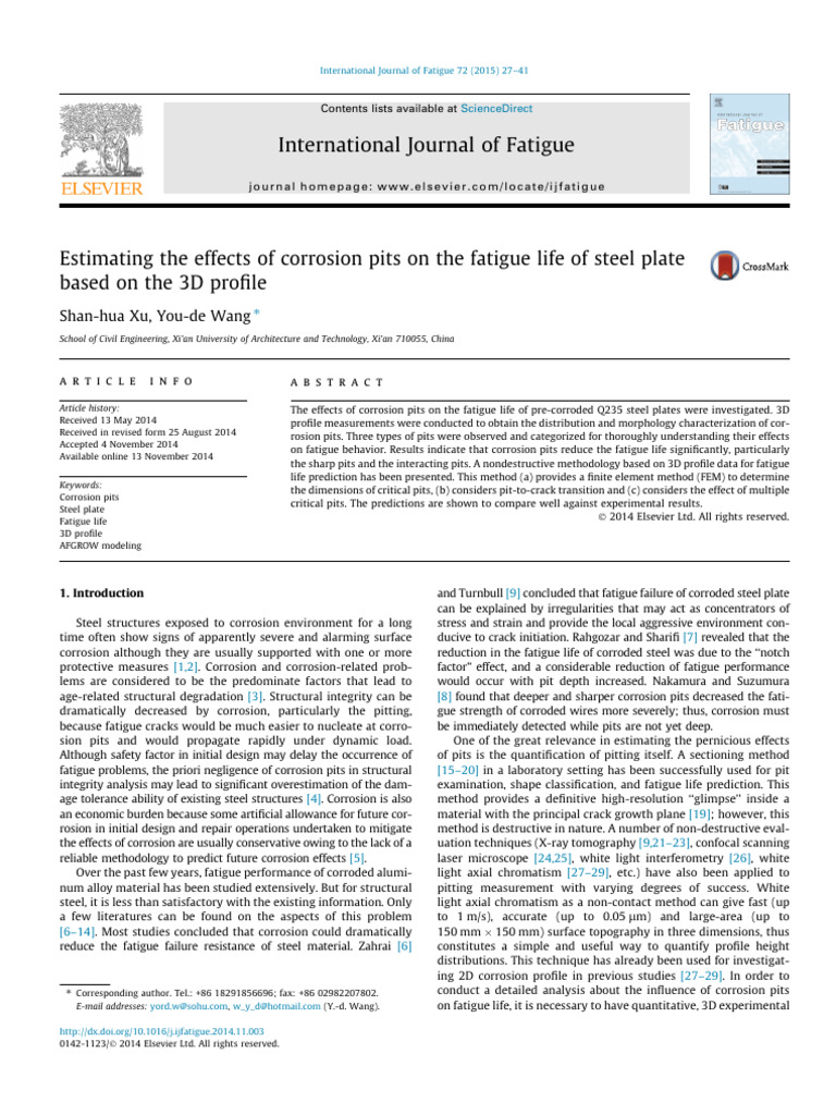 Corrosion Pits Impact on Steel Fatigue Life | PDF | Fracture | Fatigue ...