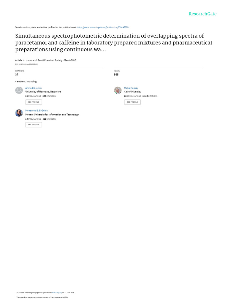 Spectrophotometric Analysis of Paracetamol and Caffeine | PDF | Wavelet ...