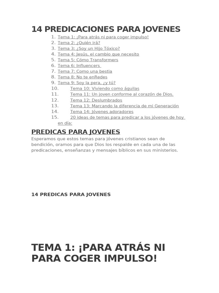 14 Predicaciones Inspiradoras para Jóvenes | PDF | Cristo (título) | Jesús