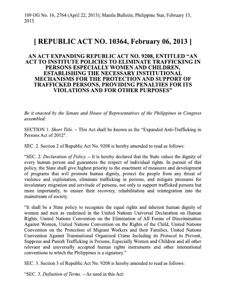 Republic Act No. 10364 | PDF