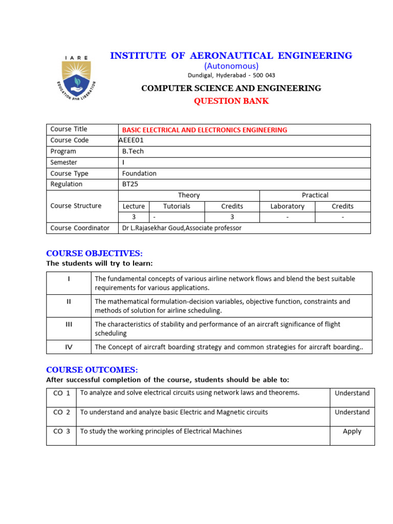BEEE - BT25 - Question Bank-5 Modules-Ruksana 091025 PDF | PDF | Rectifier | Diode