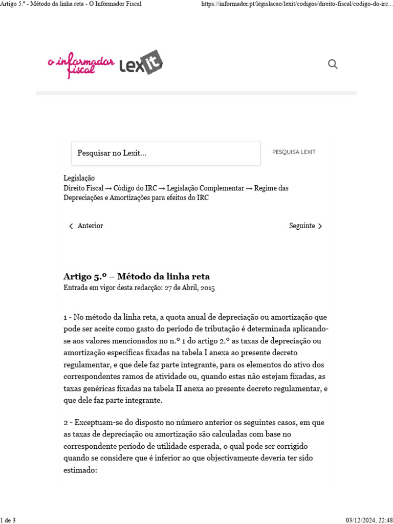 Artigo 5.º - Método Da Linha Reta | PDF | Depreciação | Propriedade privada