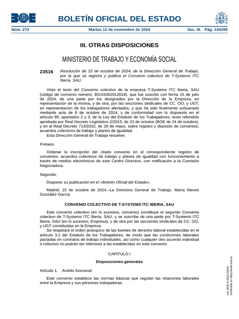 BOE Collective Bargaining Agreement T-Systems 2024 | PDF | Tiempo de ...