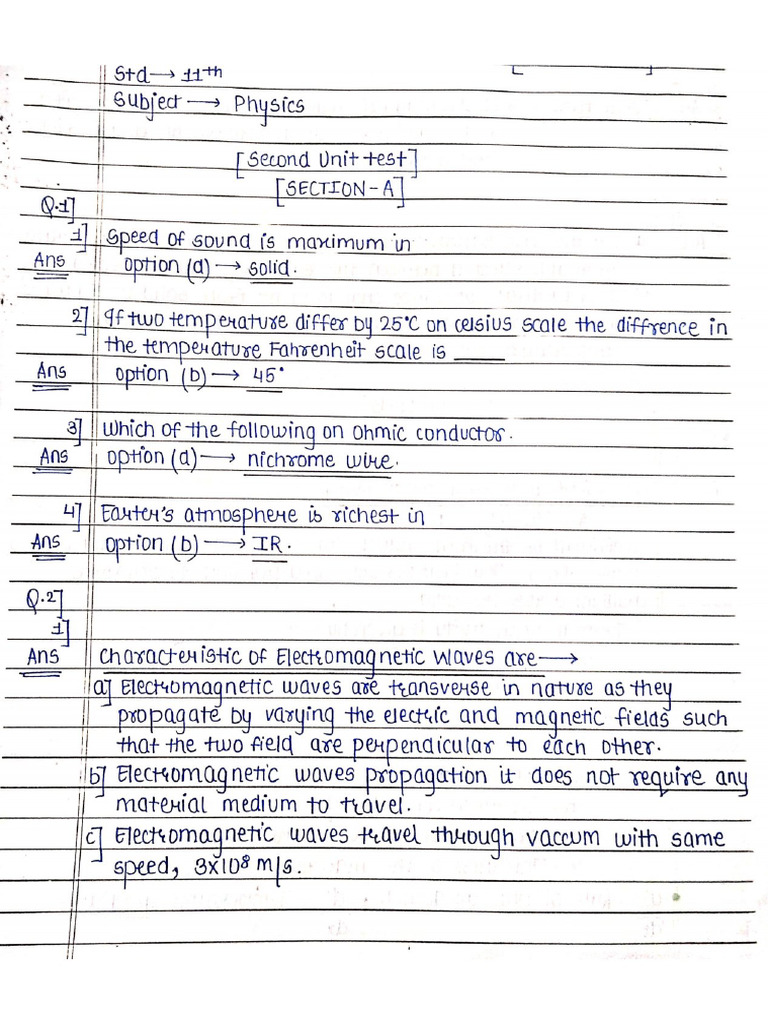 11th Physics 2nd Unit Test Answer Key | PDF