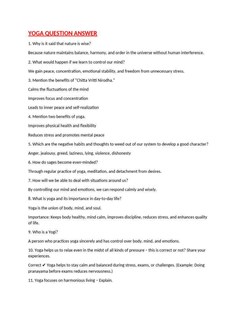 Simple Question Answer | PDF | Yoga | Āstika