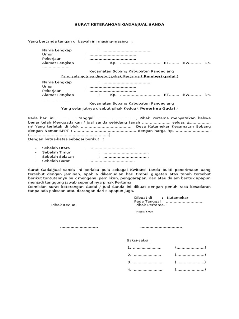 Blangko Surat Keterangan Gadai | PDF