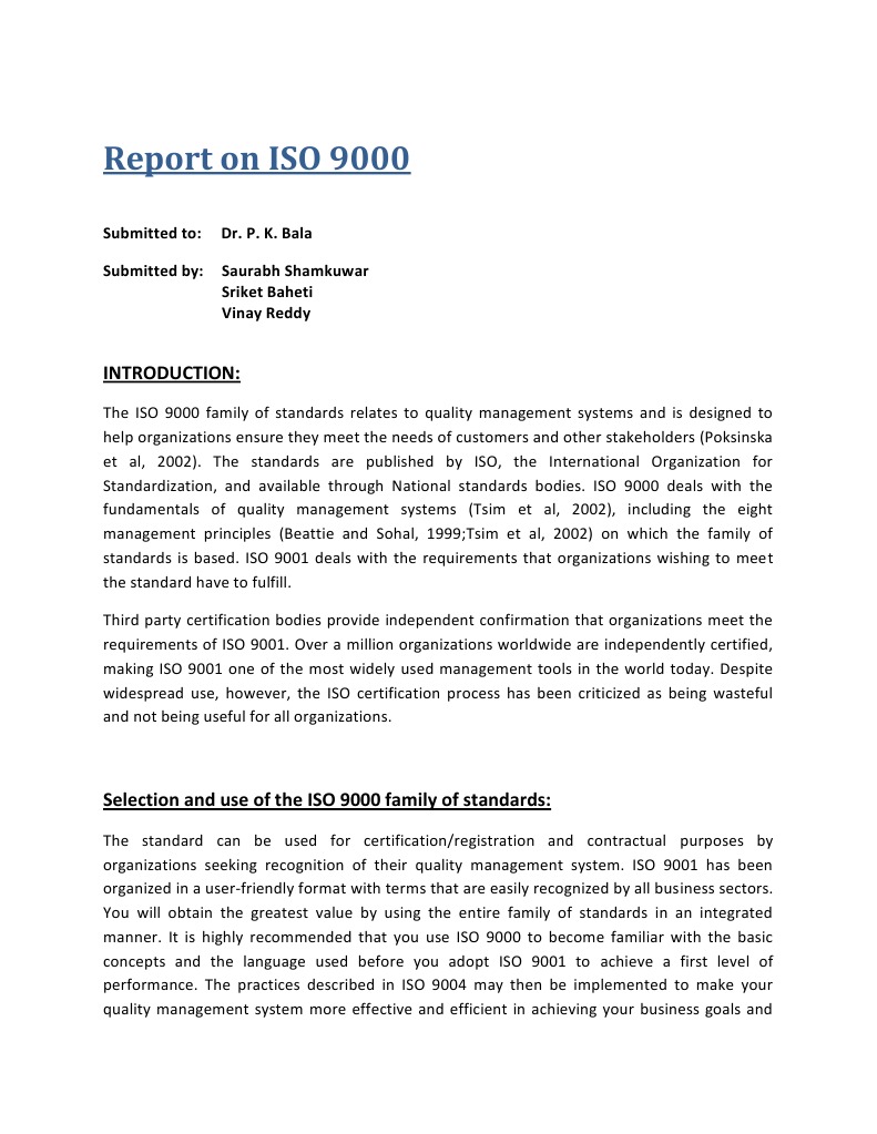 Report on ISO 9000.docx | Iso 9000 | International Organization For ...