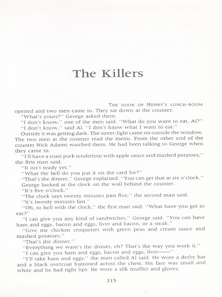 The Killers Hemingway | PDF | Foods | Cuisine