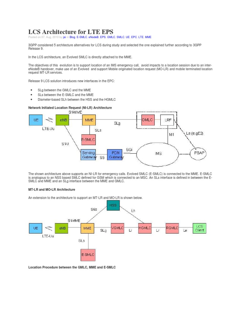 LCS Architecture For LTE EPS | PDF | Network Architecture | Mobile ...